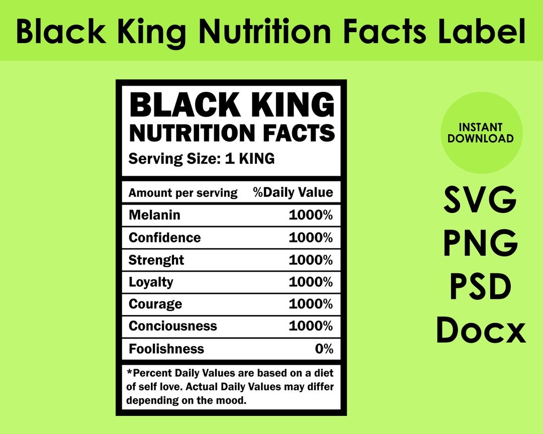 Black King Nutrition Facts Label SVG, PNG, PSD, and Docx - Etsy