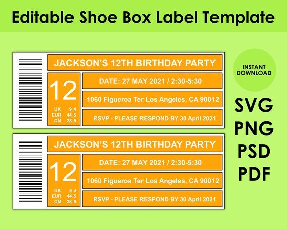 Shoe Box Label Template 8.5x11 Sheet PDF PNG PSD and Svg - Etsy