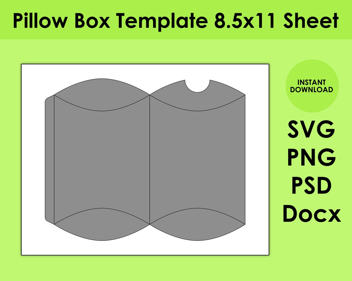 Pillow Box Template 8.5x11 Sheet SVG, PNG, PSD and Docx - Etsy