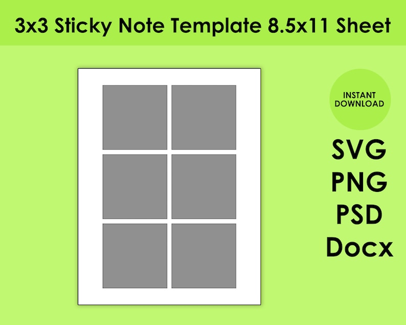 3x3 Sticky Note Template 8.5x11 Sheet - Etsy