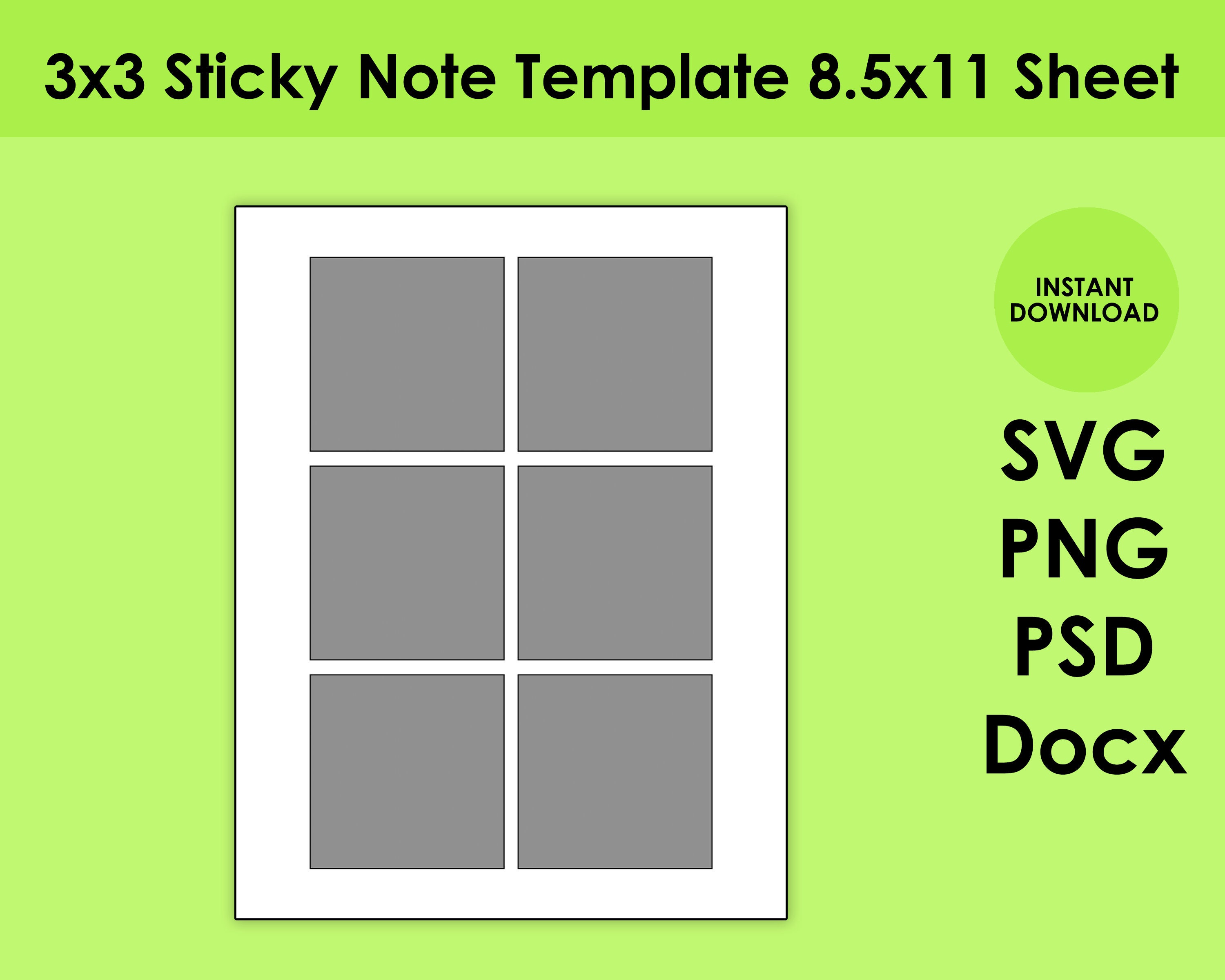 3x3 Sticky Note Template 8.5x11 Sheet - Etsy