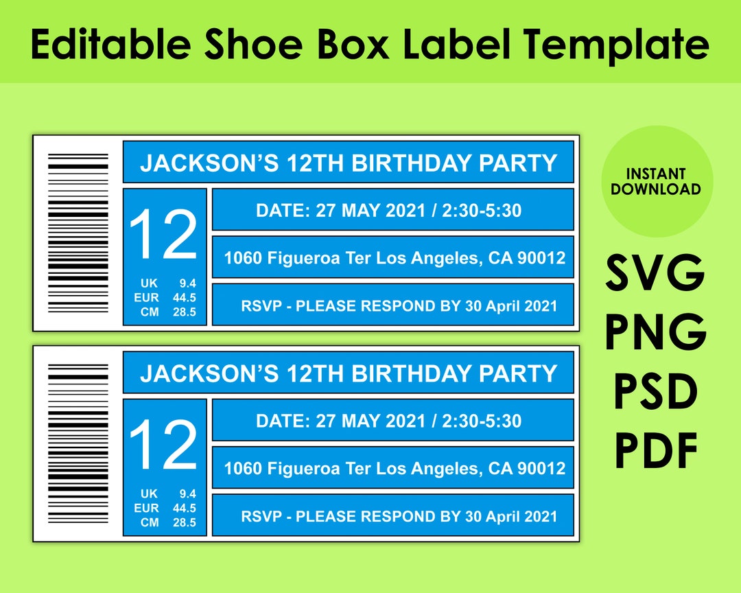 Shoe Box Label Template 8.5x11 Sheet PDF, PNG, PSD and Svg - Etsy