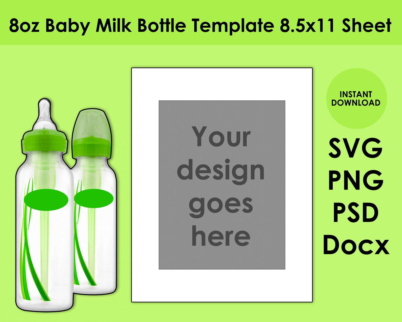 8oz Baby Milk Bottle Template 8.5x11 Sheet SVG PNG PSD and - Etsy