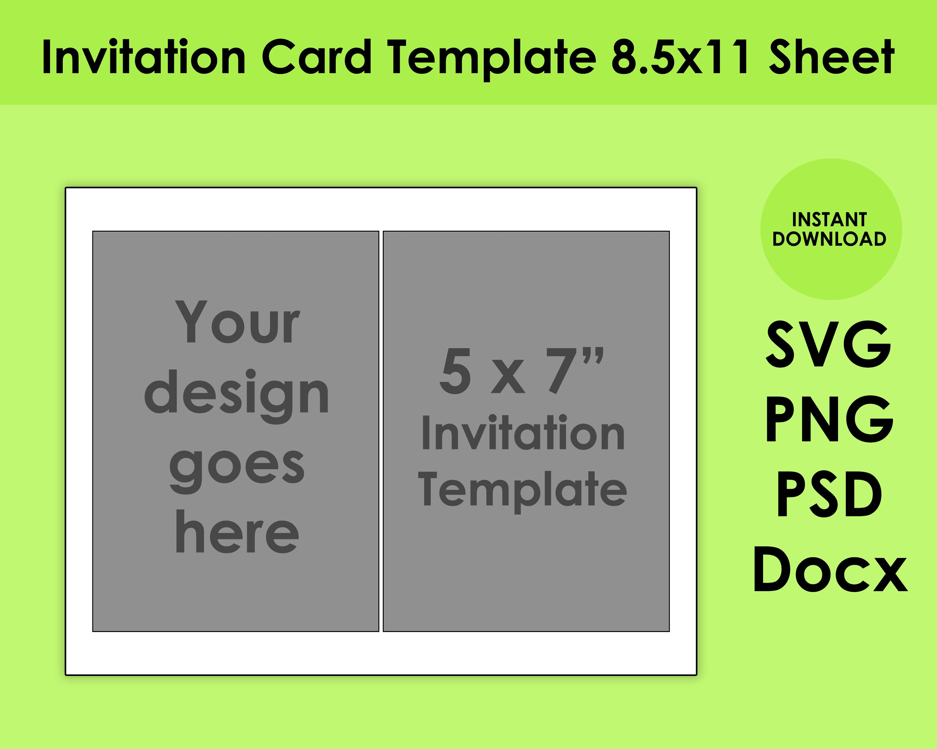 5x7 Invitation Card Template 8 5x11 Sheet Etsy Canada