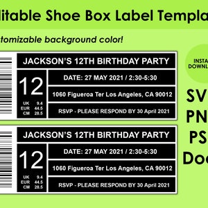 Shoe Box Label Template 8.5x11 Sheet PDF, PNG, PSD and Docx - Etsy