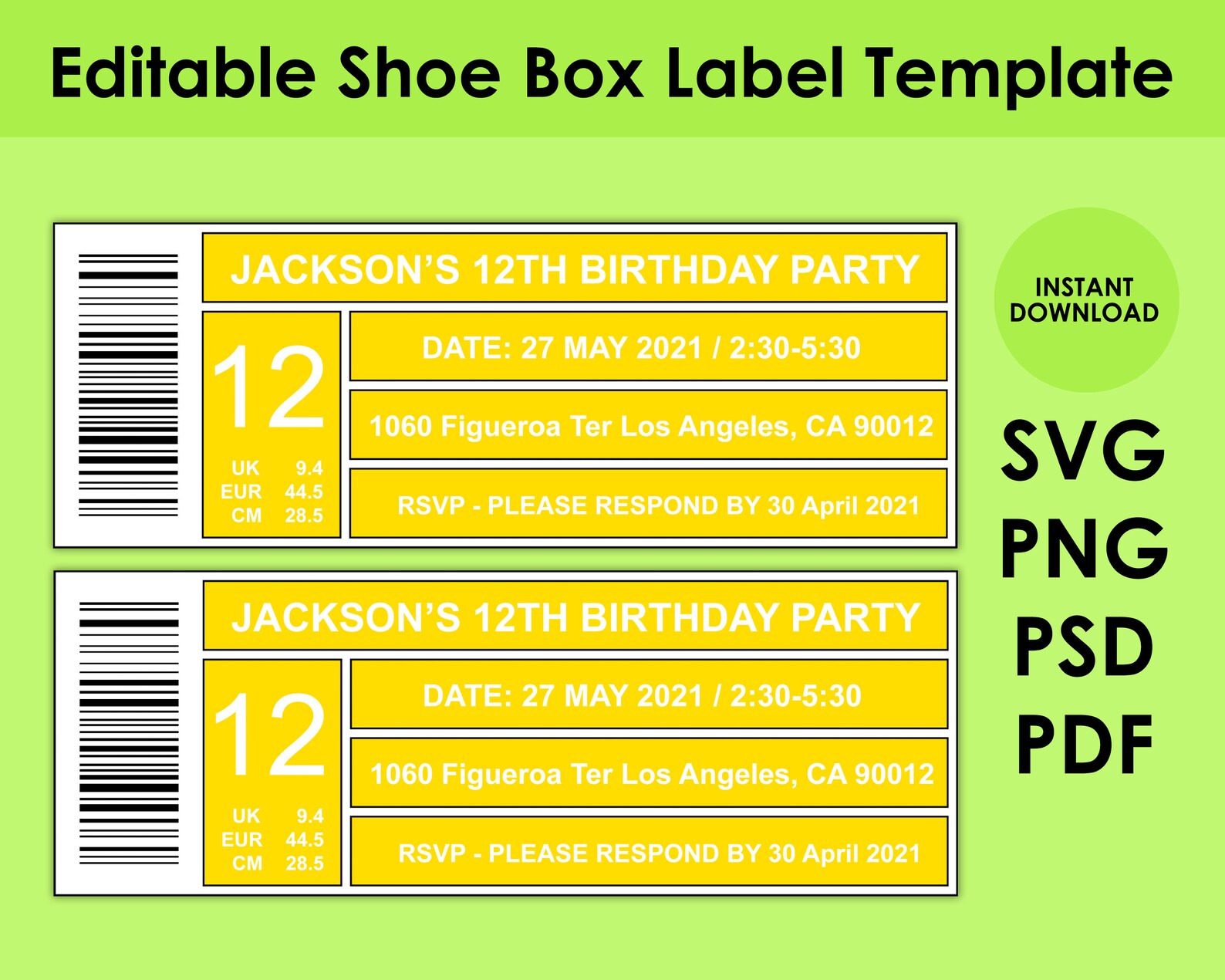 Shoe Box Label Template 8.5x11 Sheet PDF PNG PSD and Svg - Etsy