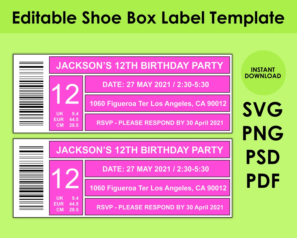 Shoe Box Label Template 8.5x11 Sheet PDF PNG PSD and Svg | Etsy