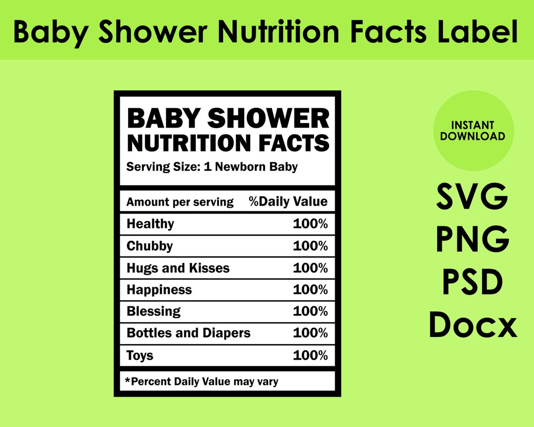 Baby Shower Nutrition Facts Label SVG, PNG, PSD, and Docx - Etsy