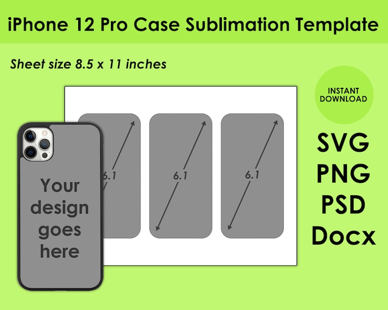 Iphone 12 Pro Template for Sublimation 8.5x11 Sheet SVG PNG - Etsy