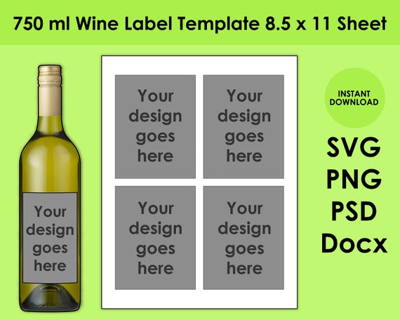 750ml Wine Label Template 8.5x11 Sheet SVG PNG PSD and Docx - Etsy