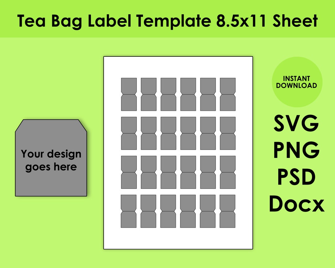 Tea Bag Label Template 8.5x11 Sheet SVG, PNG, PSD and Docx - Etsy