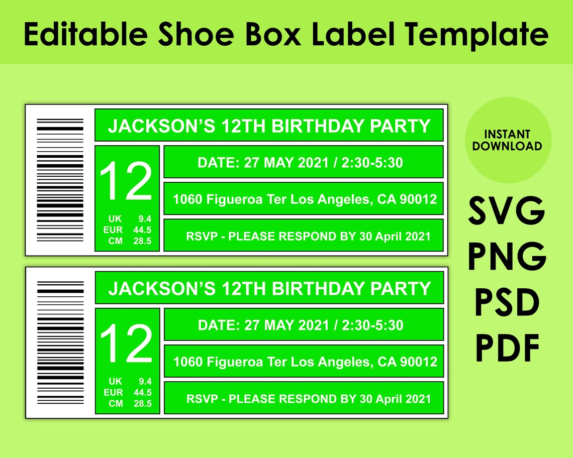 Shoe Box Label Template 8.5x11 Sheet PDF PNG PSD and Svg - Etsy