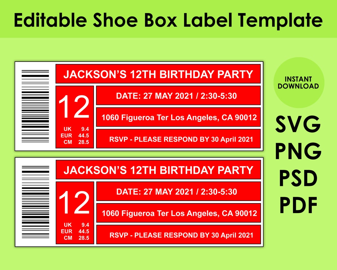 Shoe Box Label Template 8.5x11 Sheet PDF, PNG, PSD and Svg - Etsy