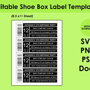 Shoe Box Label Template 8.5x11 Sheet PDF, PNG, PSD and Docx - Etsy