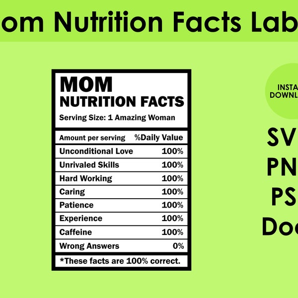 Mom Nutrition Facts Svg - Etsy