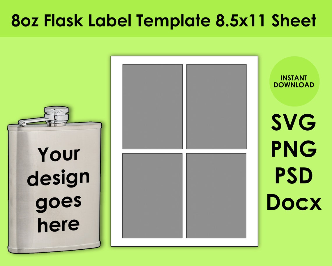 8oz Flask Label Template 8.5x11 Sheet SVG, PNG, PSD and Docx - Etsy