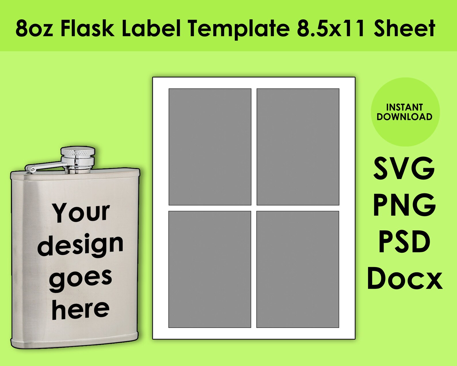 8oz Flask Label Template 8.5x11 Sheet SVG PNG PSD and Docx - Etsy