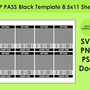 VIP PASS Black Template 8.5x11 Sheet SVG Png Psd and Docx | Etsy