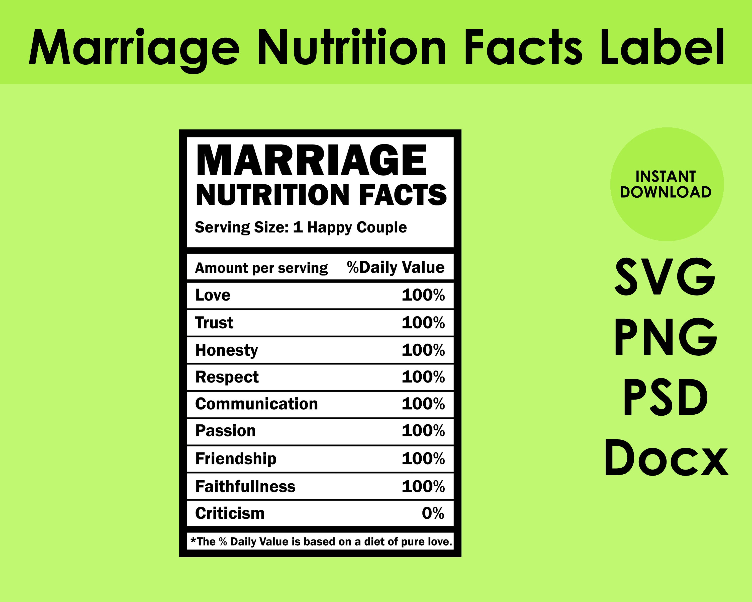 Marriage Nutrition Facts Label Svg Png Psd And Docx Etsy