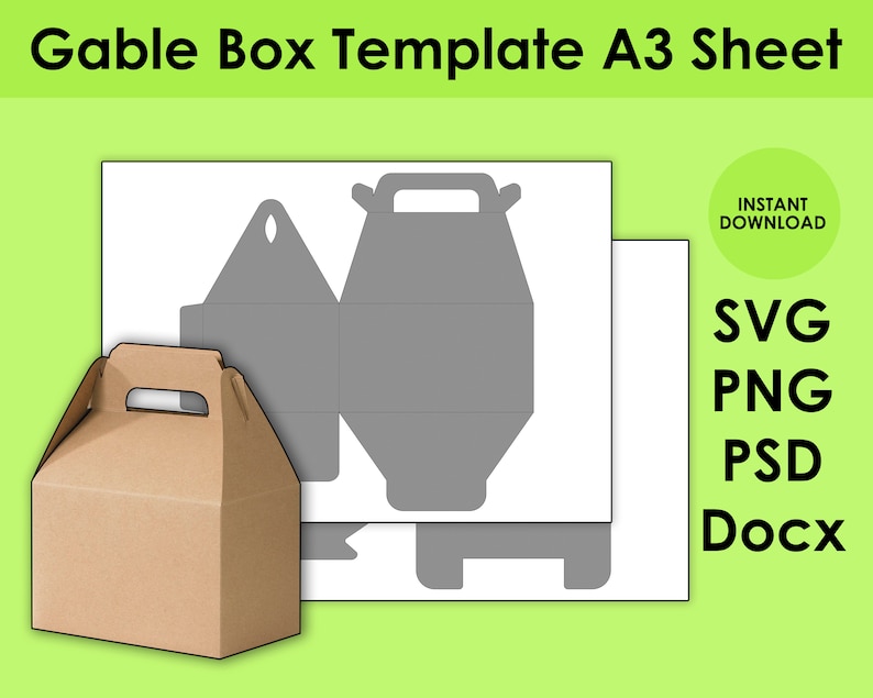 Gable Box Template A3 Sheet SVG, PNG, PSD and Docx - Etsy