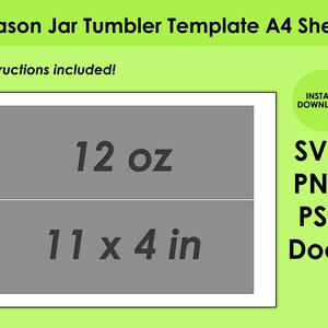 12 Oz Mason Jar Tumbler Template SVG, PNG, PSD and Docx A4 Sheet - Etsy
