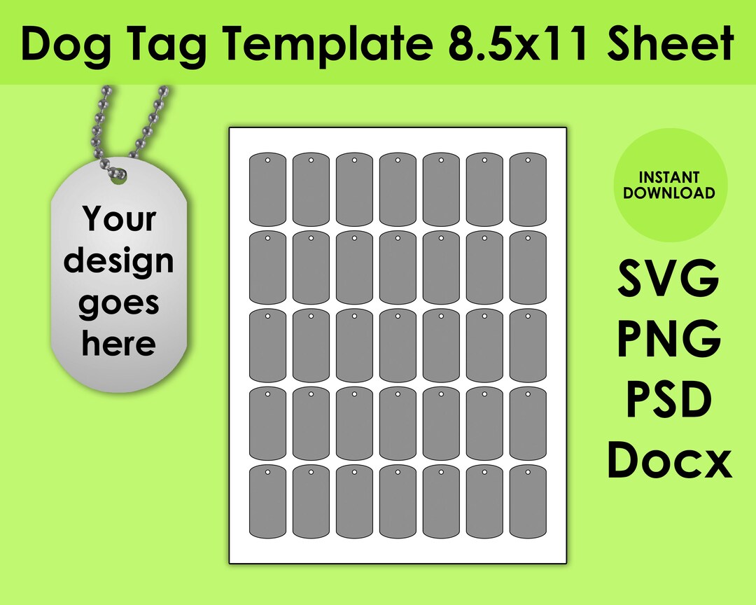 Dog Tag Template 8.5x11 Sheet SVG, PNG, PSD and Docx - Etsy