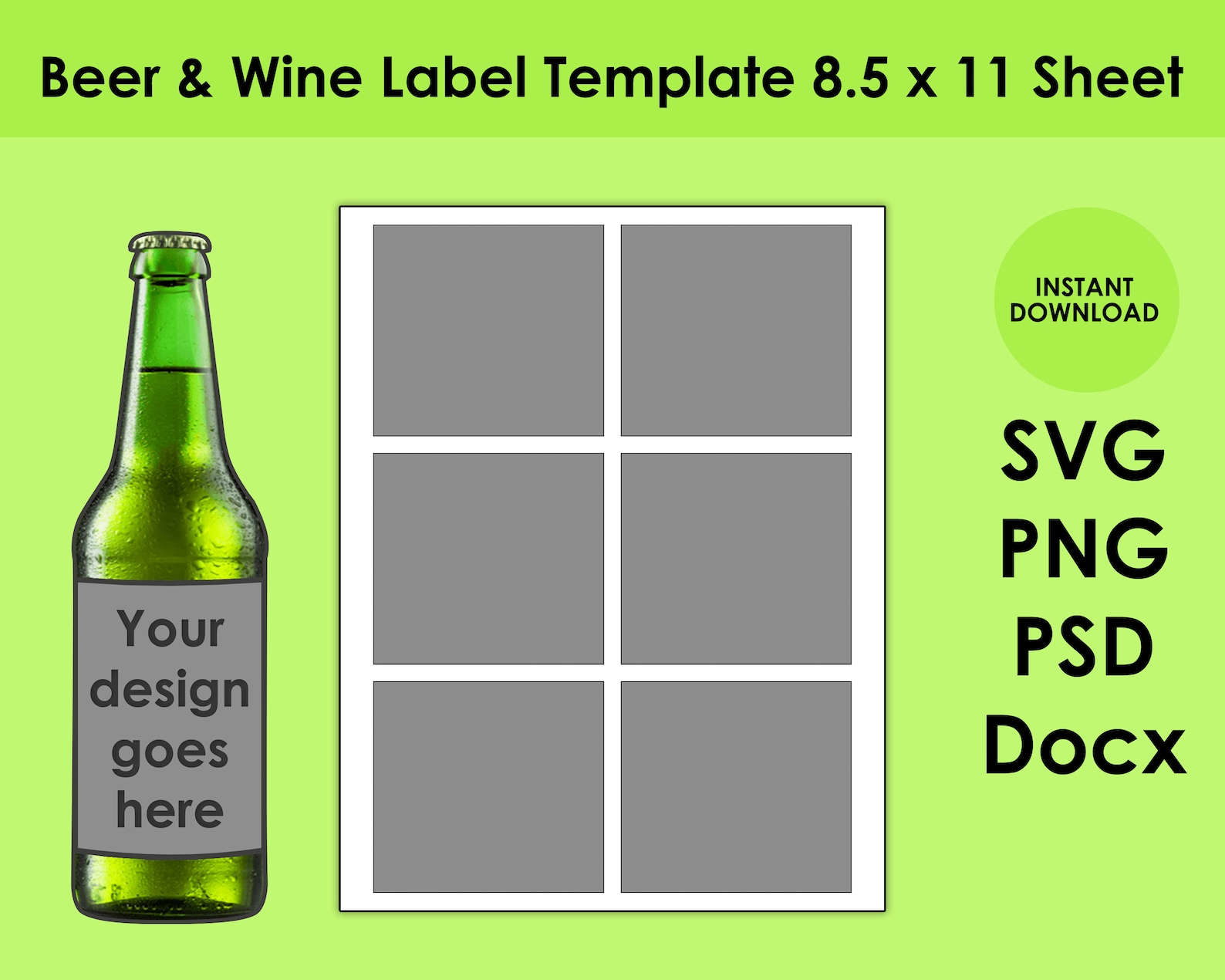 Beer & Wine Label Template 8.5x11 Sheet SVG, PNG, PSD and Docx - Etsy