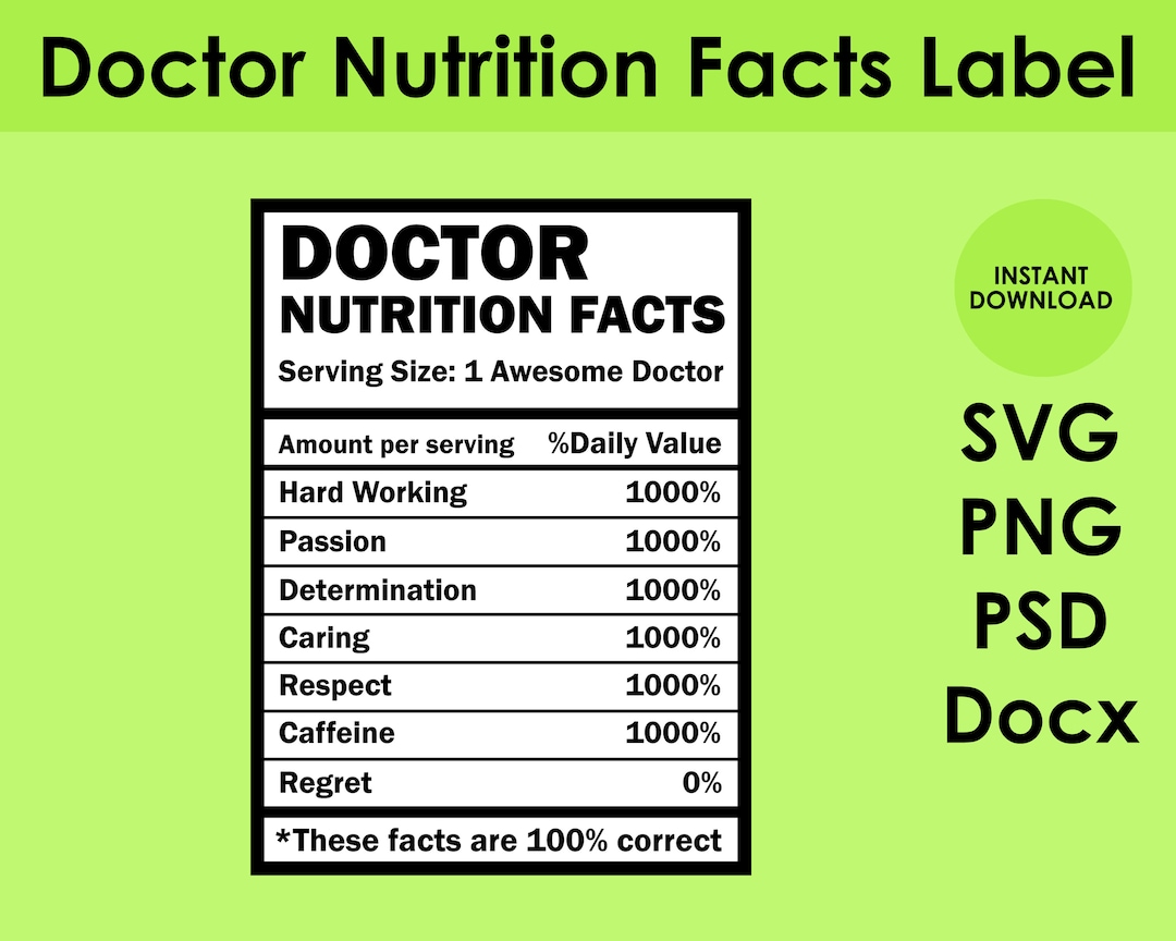 Doctor Nutrition Facts Label SVG, PNG, PSD, and Docx - Etsy