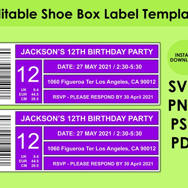 Shoe Box Label Template - Etsy
