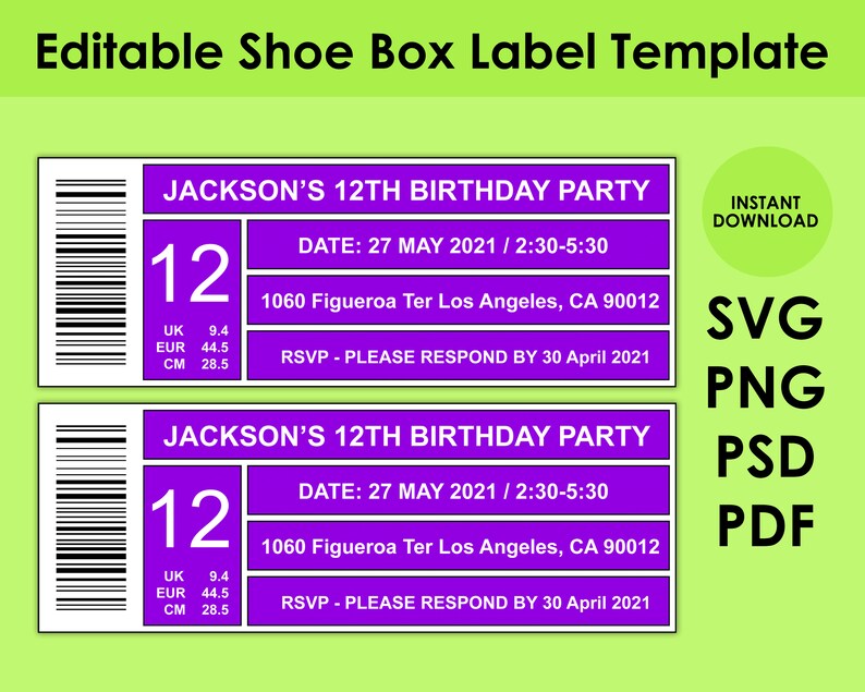 Shoe Box Label Template 8.5x11 Sheet PDF, PNG, PSD and Svg - Etsy