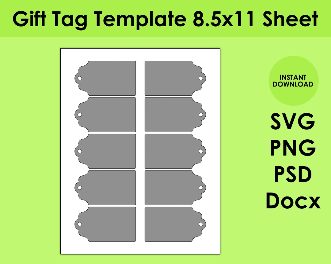 Gift Tag Template 8.5x11 Sheet SVG, PNG, PSD and Docx - Etsy