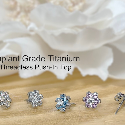 Implant Grade Titanium Flower Top With CZ Threadless Push in - Etsy