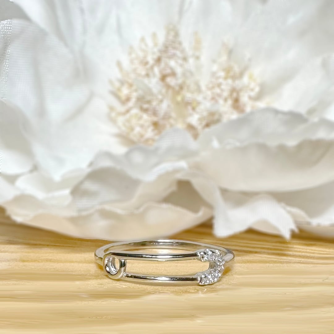 Dainty Safety Pin Ring • Simple CZ Ring • Dainty Ring • 925 Silver Ring ...