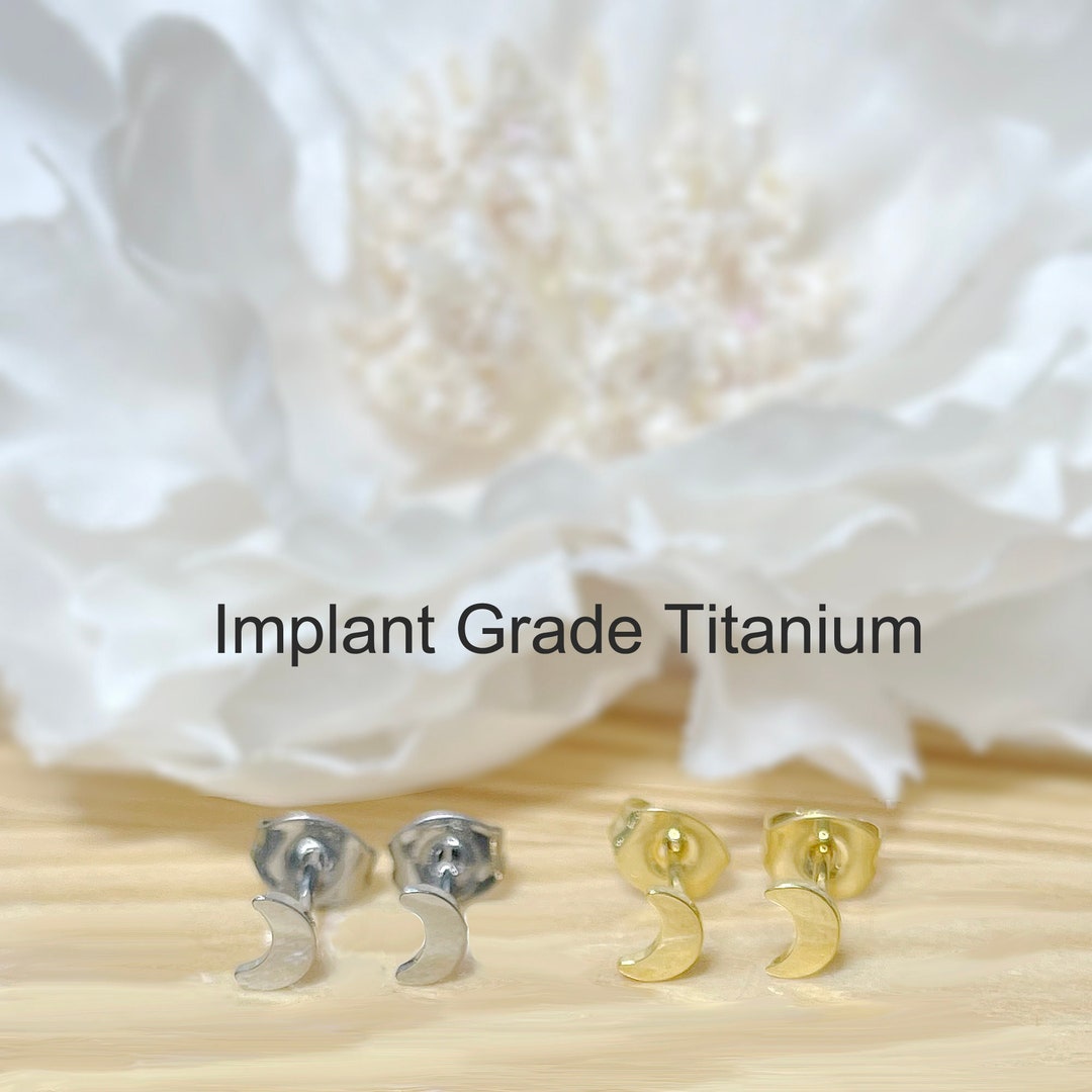 Pair of Implant Grade Titanium Crescent Moon Stud Earring • Gold Moon ...