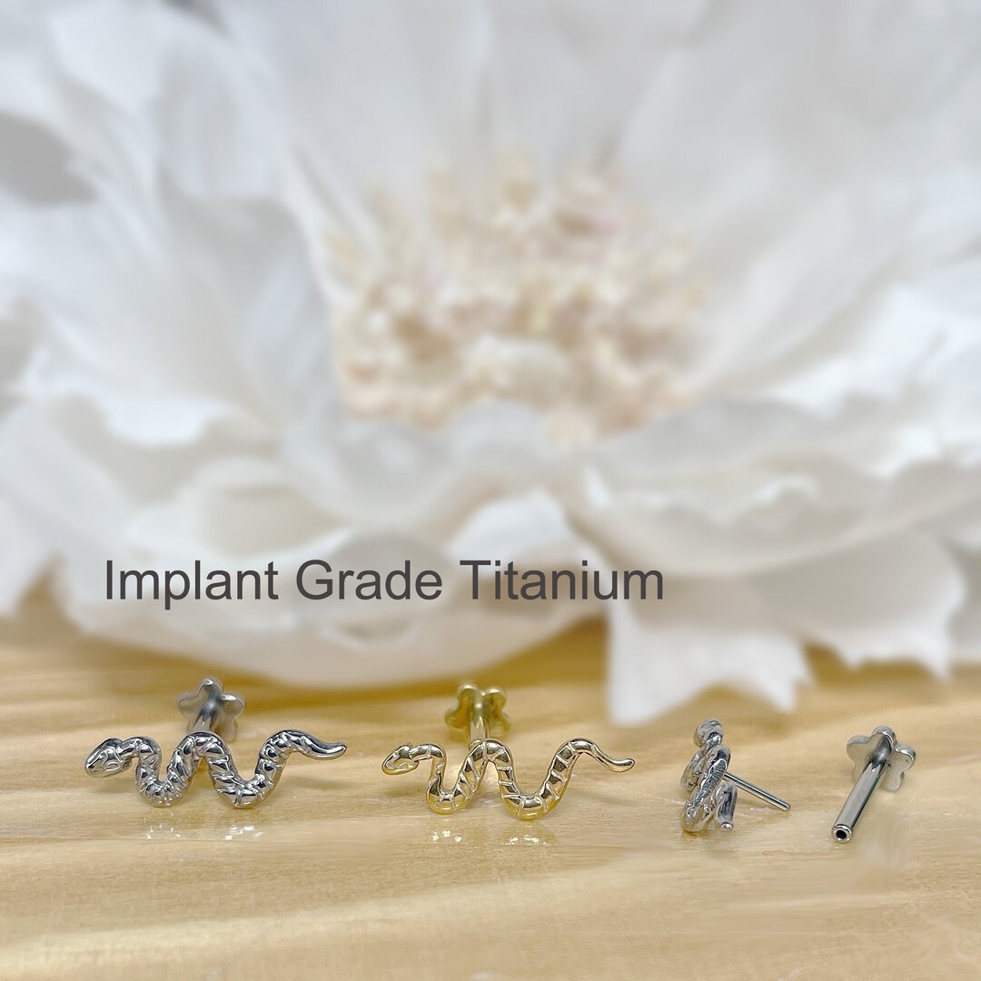 Implant Grade Titanium Snake Cartilage Gold Stud Earrings • 20G/18G/16G ...