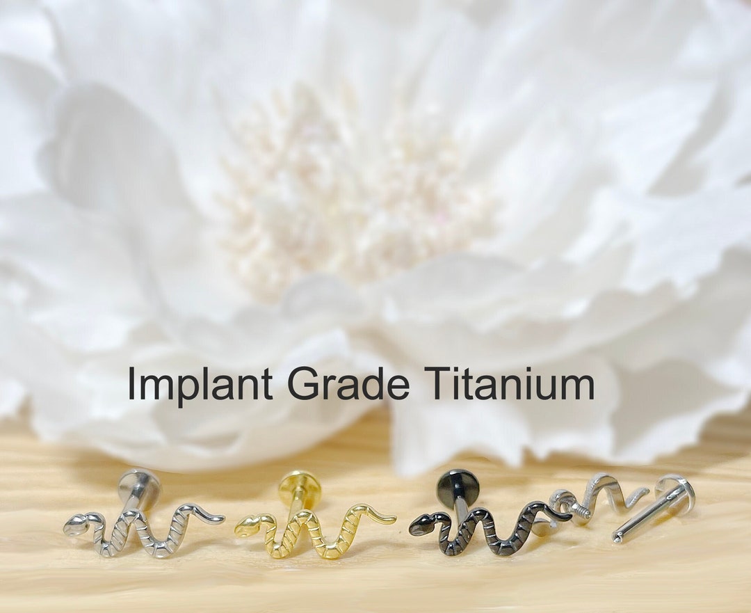 16G Snake Top With Internally Threaded Labret Bar • Implant Grade Titanium • Snake Earring - Etsy