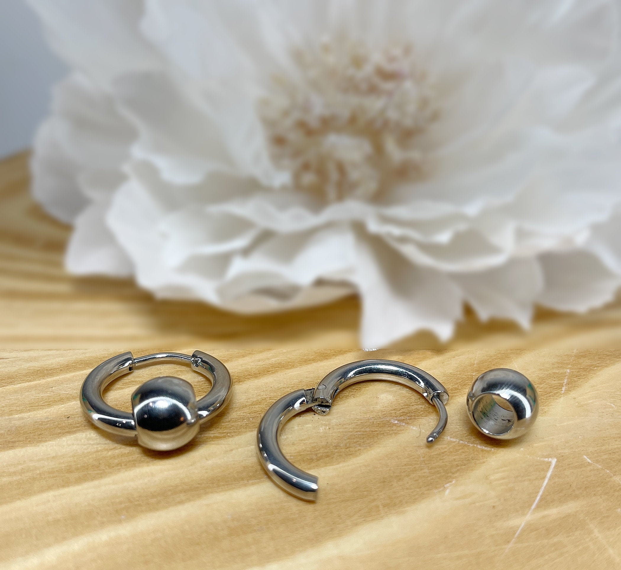 Pair of 316L Stainless Steel Hinge Seamless Hoop Earrings With Captive ...