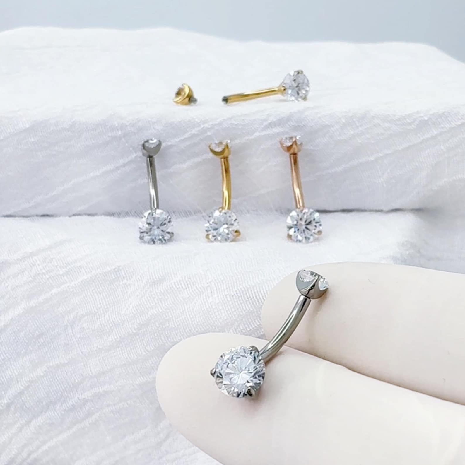 Implant Grade Titanium Prong Set Round CZ Belly Button Rings ...