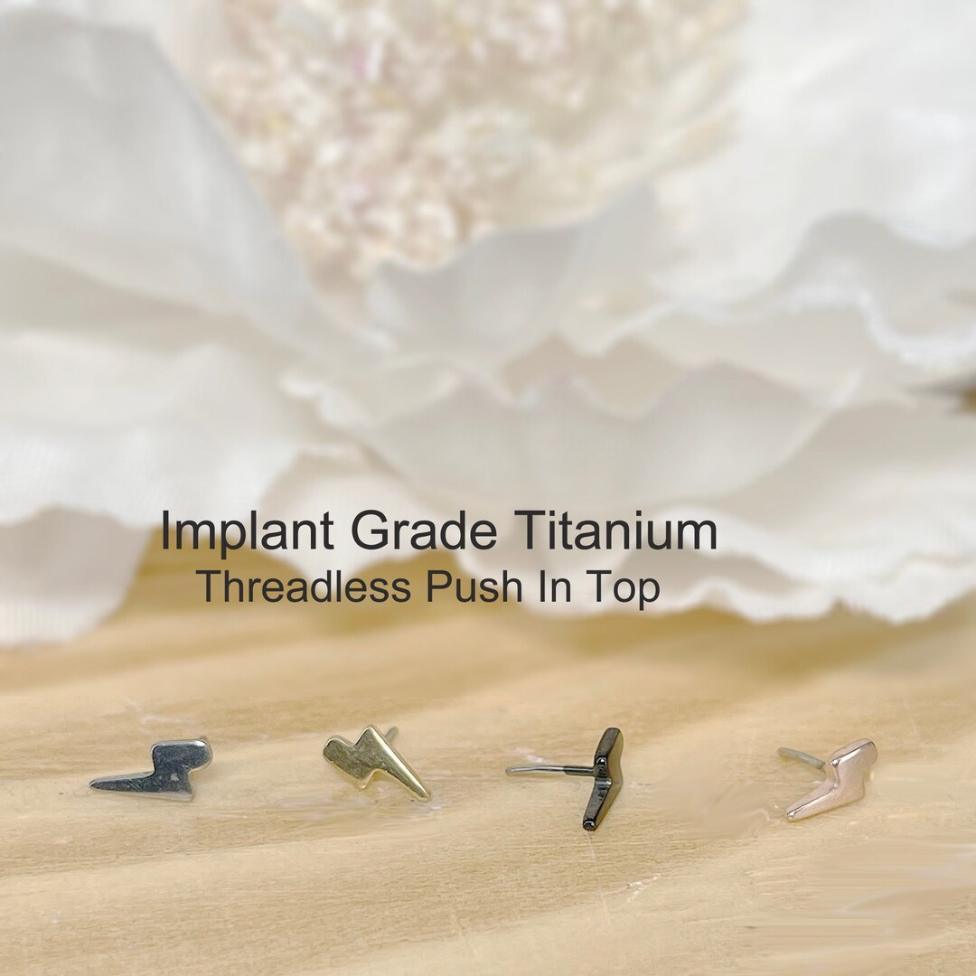 Implant Grade Titanium Threadless Push in Lightning Bolt Top • Tragus Nose Helix Cartilage ...
