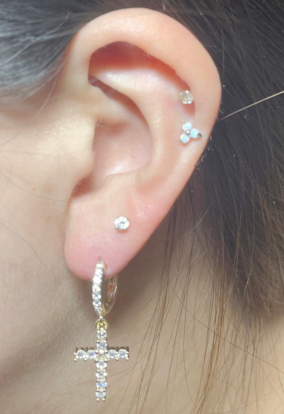 Pair of Cross Dangle Hoop Earrings Gold Cross CZ Hoop Earrings Gift for Her Etsy