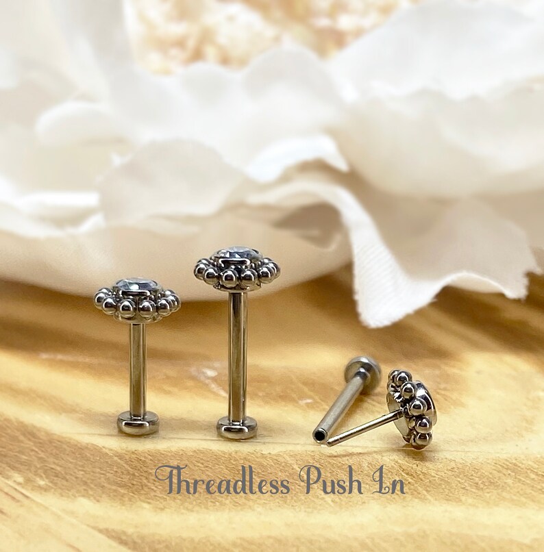 Implant Grade Titanium Flower Top With CZ Threadless Push in - Etsy