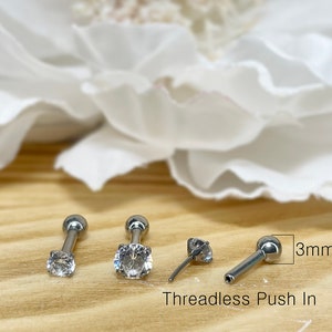 Implant Grade Titanium Threadless Push in 3mm 4mm White CZ Prong Set ...