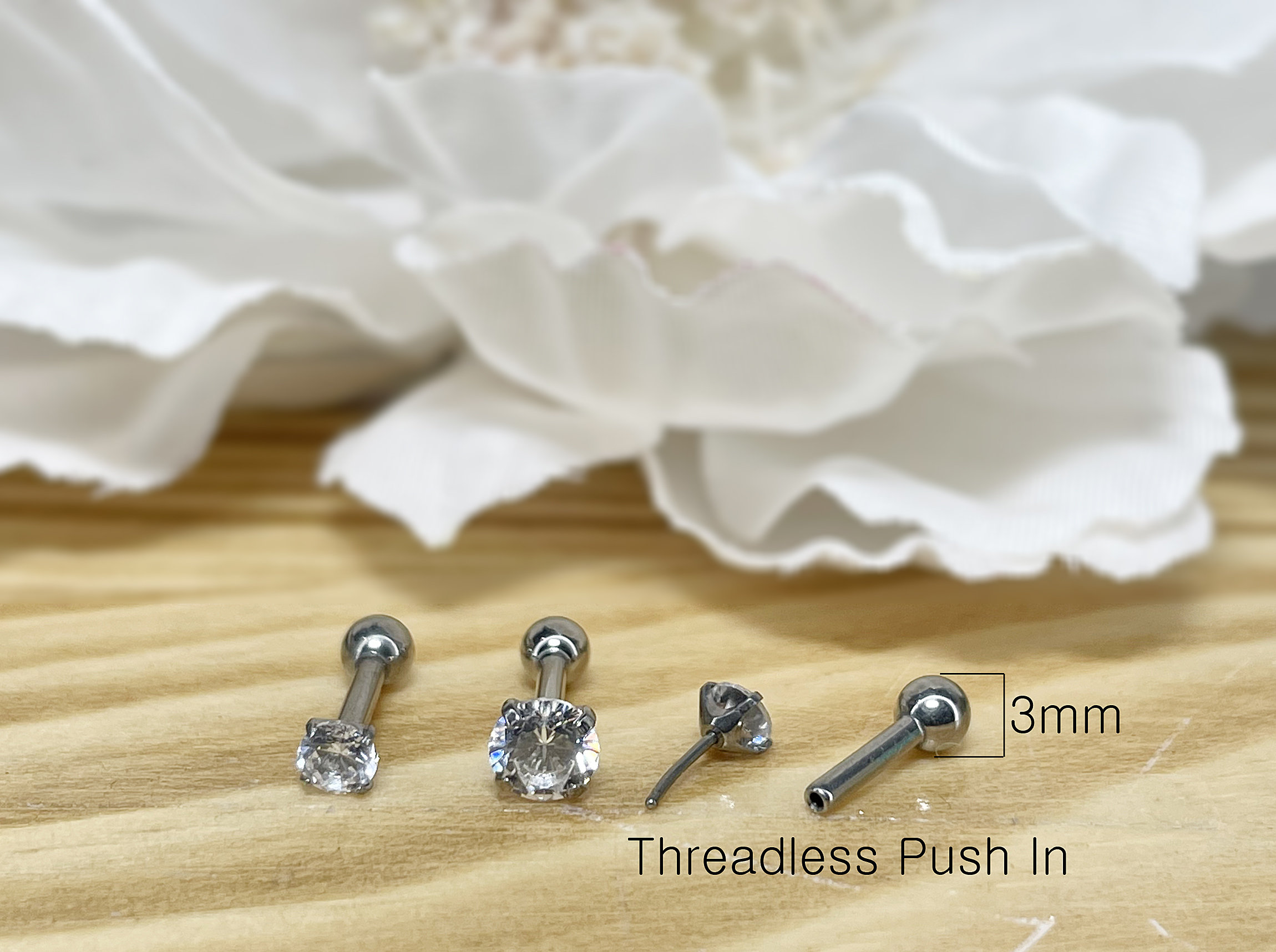 Implant Grade Titanium Threadless Push in 3mm 4mm White CZ Prong Set ...
