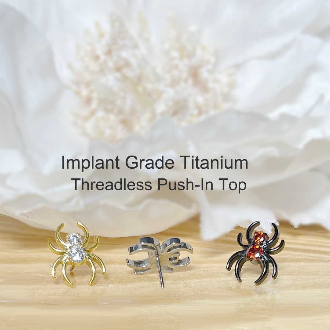 Implant Grade Titanium Threadless Push in Spider CZ Top • Tragus Nose ...