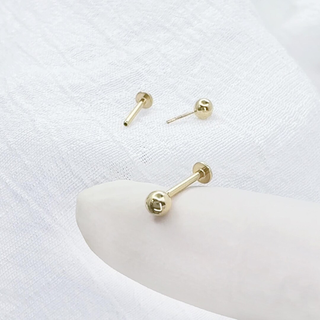 14K Solid Yellow Gold 18G Round Ball Top Threadless Labret Stud - Etsy