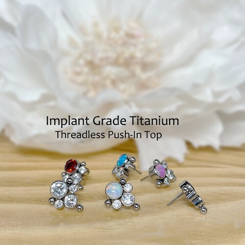 Implant Grade Titanium Flower Top With CZ Threadless Push in - Etsy