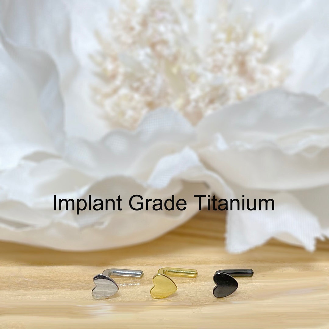 20G 18G Implant Grade Titanium L-bend Heart Top Nose Ring - Etsy