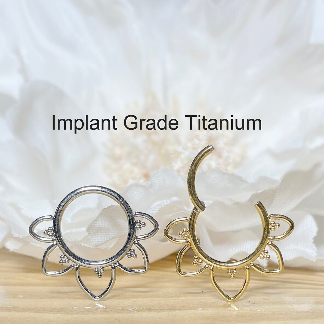 16G Implant Grade Titanium Flower Petal Heart Filigree Hinged Hoop Ring ...