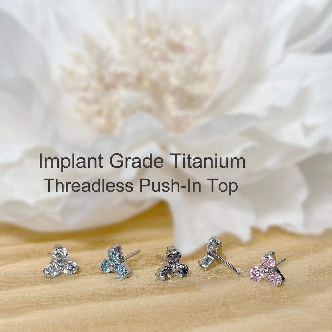 Implant Grade Titanium Threadless Push in CZ Triangle Top • Tragus ...