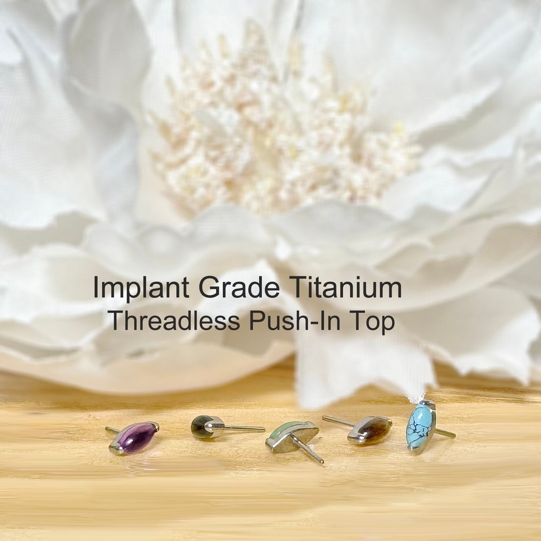 Implant Grade Titanium Threadless Marquise Natural Stone Top • Push in ...